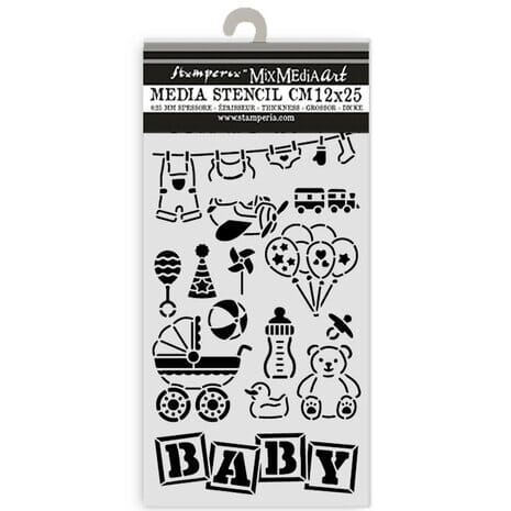 Stamperia - Baby Thick Stencil 12x25cm Elements - HOBBYKUNST NORGE