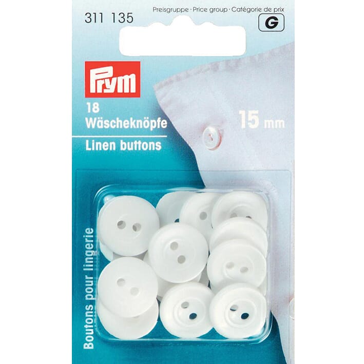 Prym - Hvite knapper, dia 15mm, 18stk - HOBBYKUNST NORGE